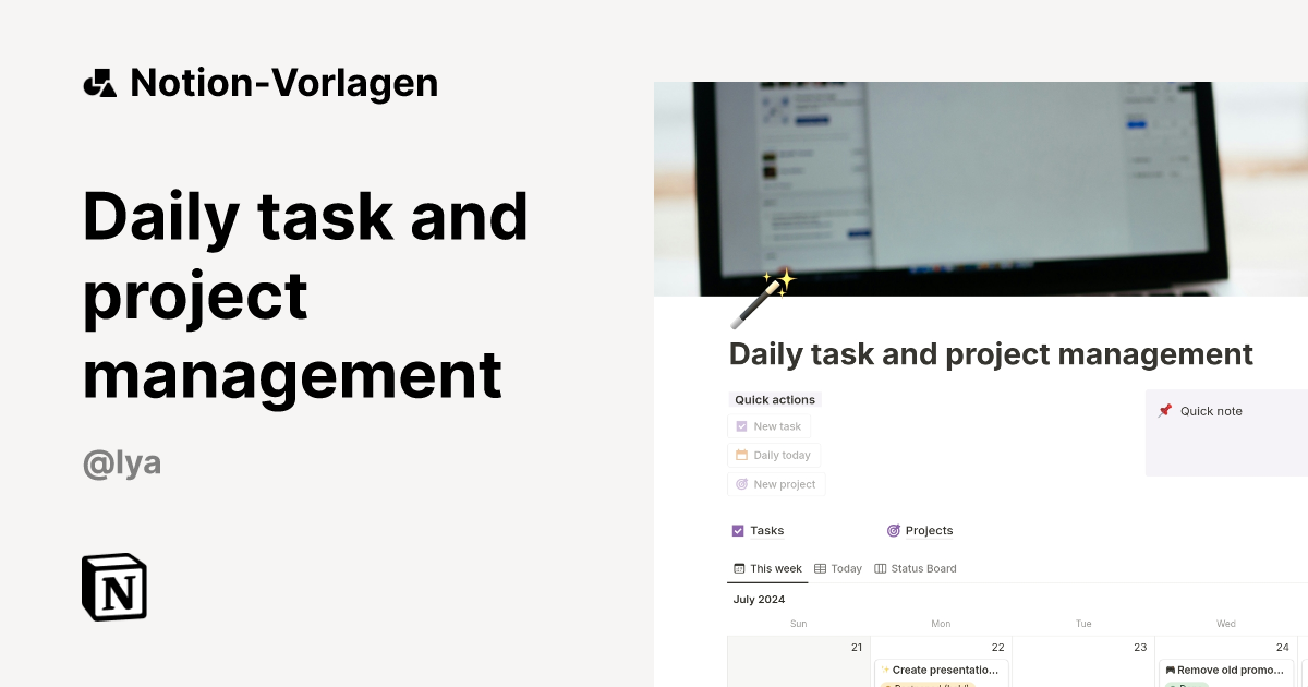 Daily task and project management Vorlage | Notion-Marketplace