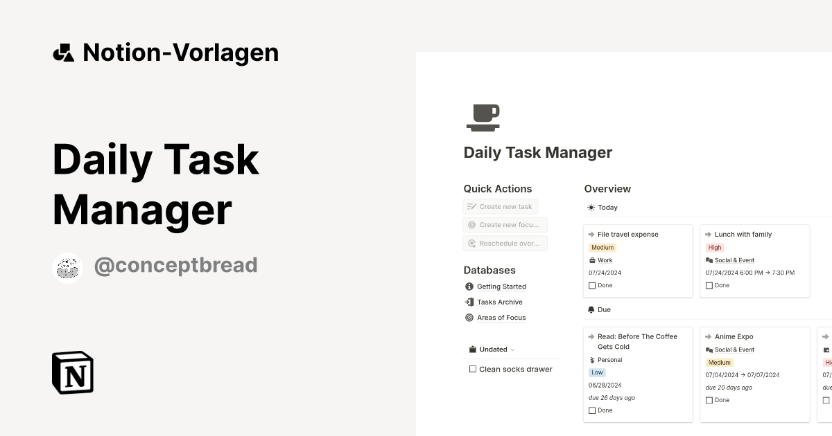 Daily Task Manager Vorlage | Notion-Marketplace