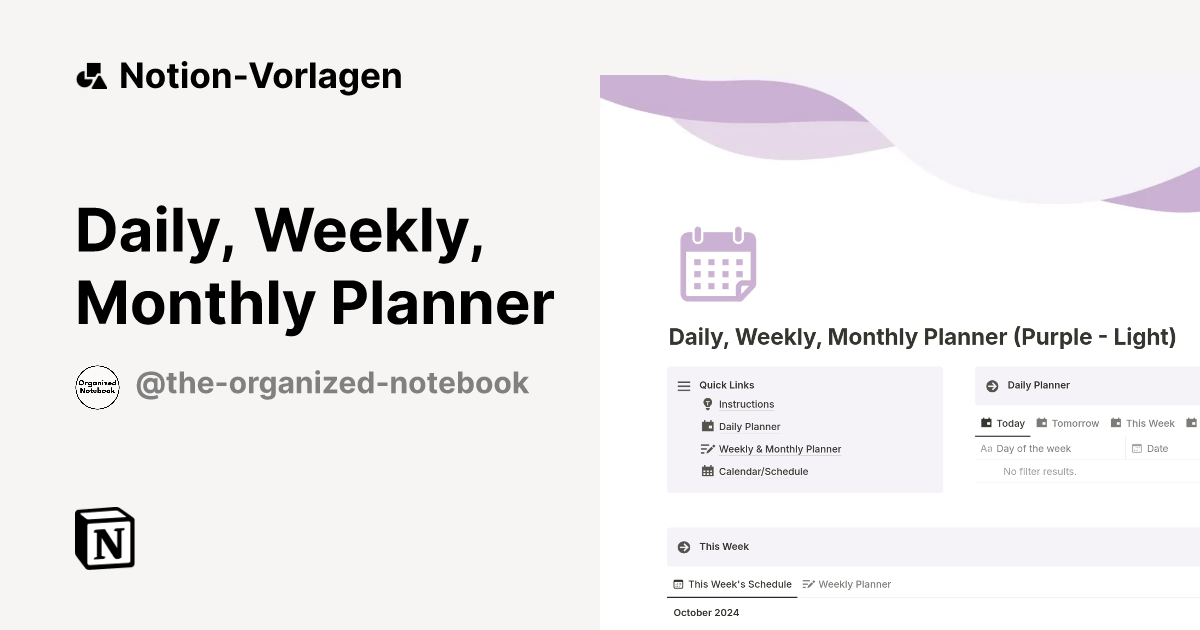 Daily, Weekly, Monthly Planner Vorlage von The Organized Notebook ...