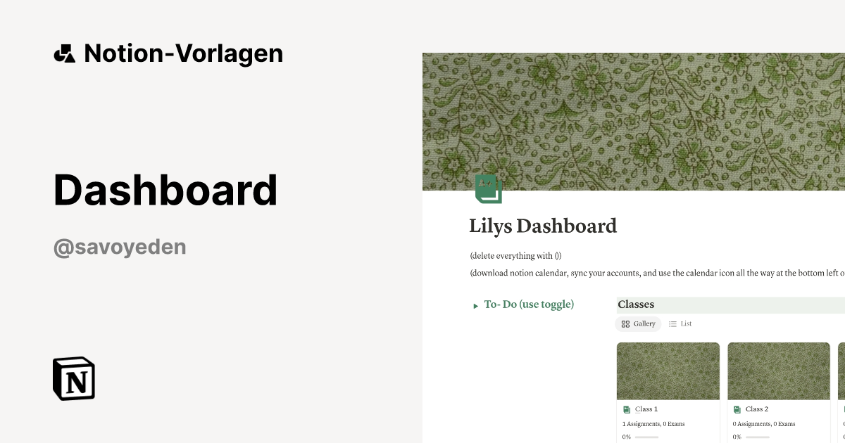 Dashboard Vorlage | Notion-Marketplace