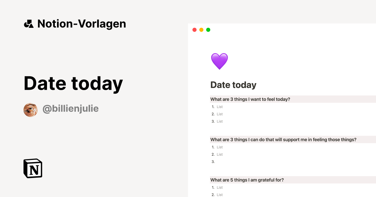 Date today Vorlage von julienne | Notion-Marketplace