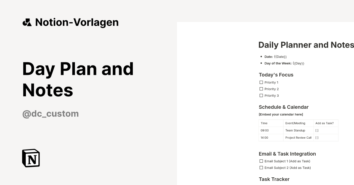 Day Plan and Notes Vorlage | Notion-Marketplace