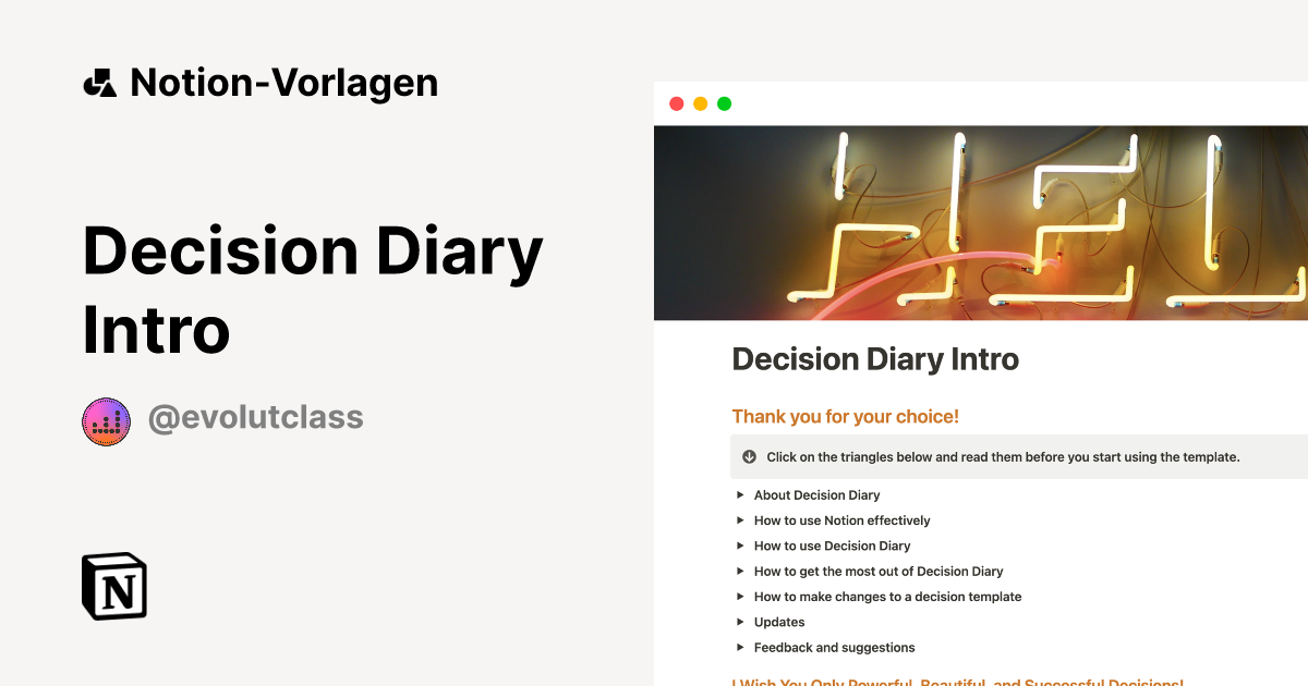 Decision Diary Intro Vorlage | Notion-Marketplace