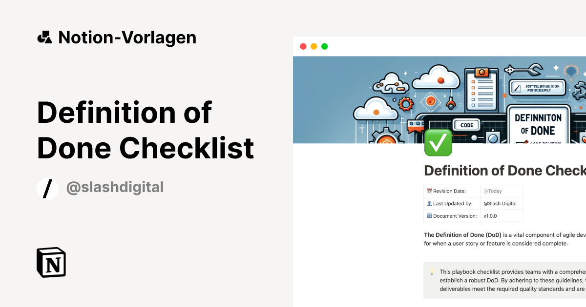Definition of Done Checklist Vorlage von Slash Digital | Notion-Marketplace