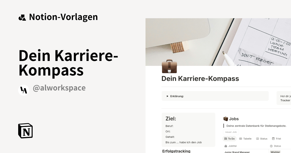 Dein Karriere-Kompass Vorlage von AL's Workspace | Notion-Marketplace