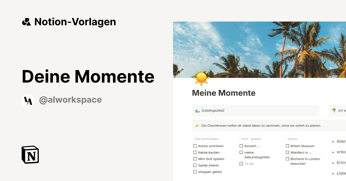 Deine Momente Vorlage von AL's Workspace | Notion-Marketplace