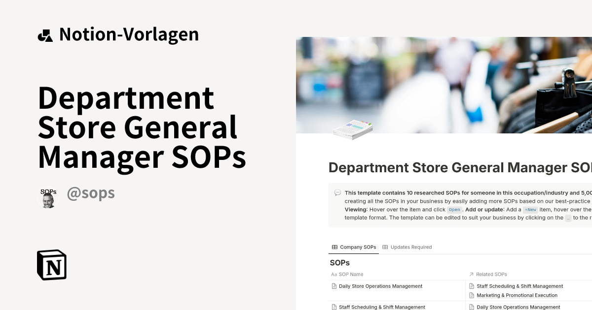 Department Store General Manager SOPs Vorlage von SOPs | Notion-Marketplace
