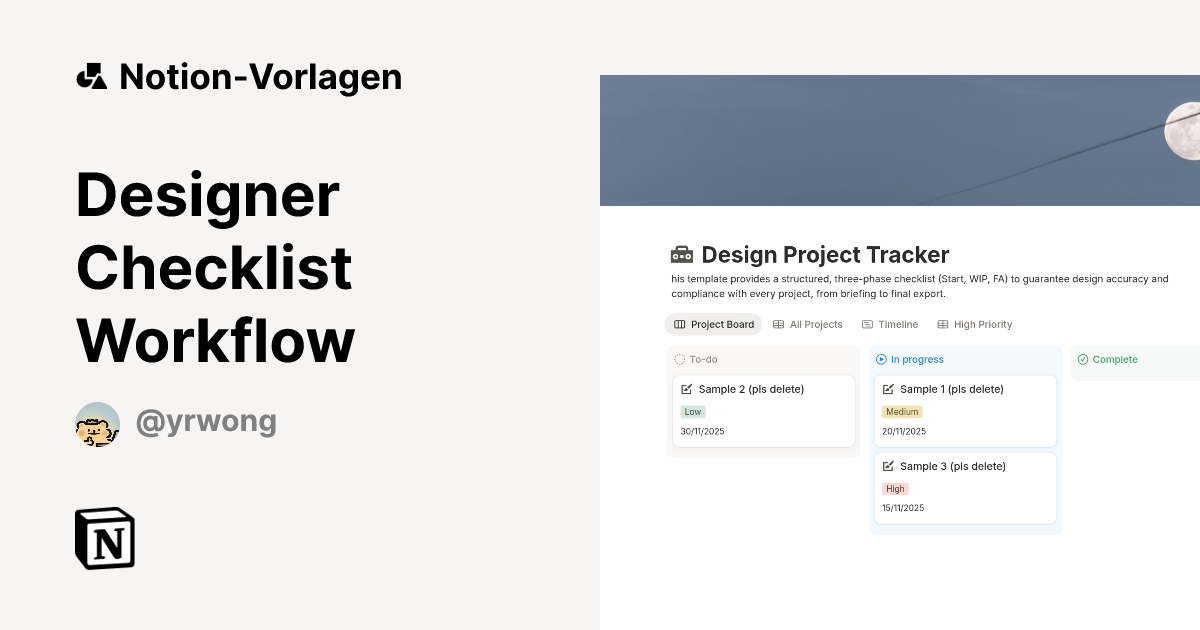 Designer Checklist Workflow Vorlage | Notion-Marketplace