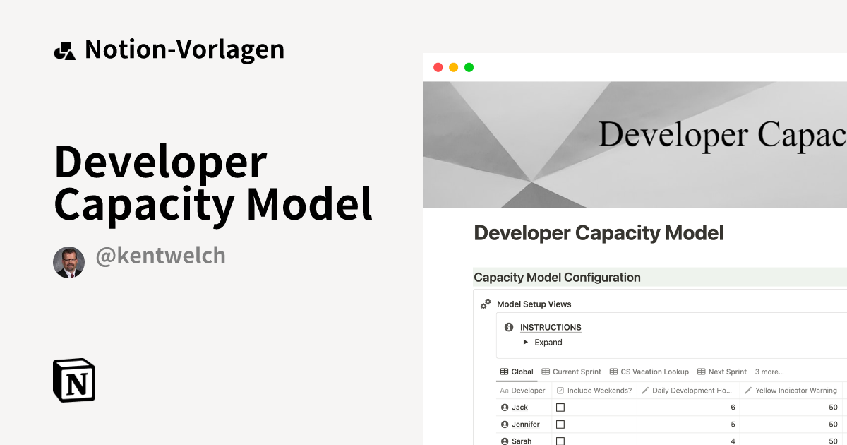 Developer Capacity Model Vorlage | Notion-Marketplace