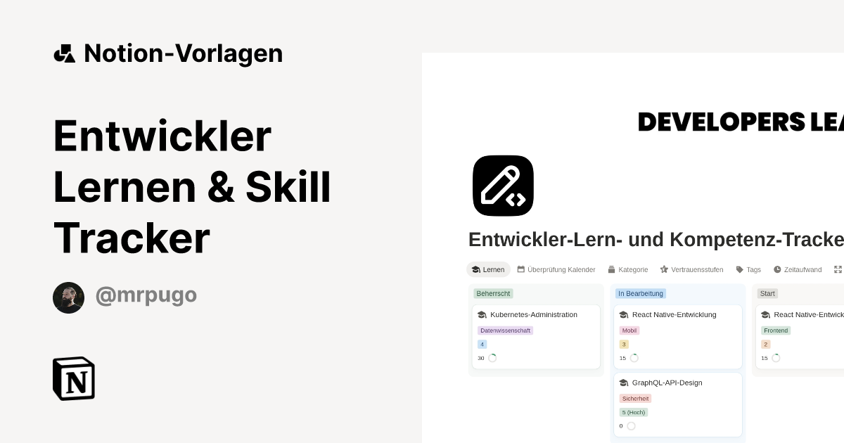 Developers Learning & Skill Tracker Vorlage von mrpugo | Notion-Marketplace