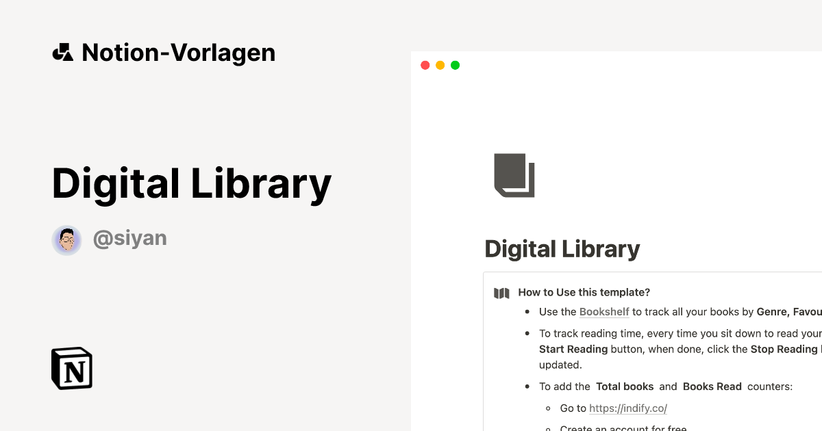 Digital Library Vorlage | Notion-Marketplace