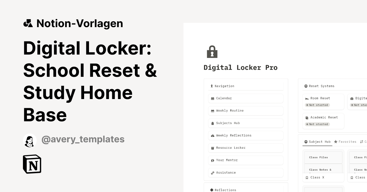 Digital Locker: School Reset & Study Home Base Vorlage | Notion-Marketplace