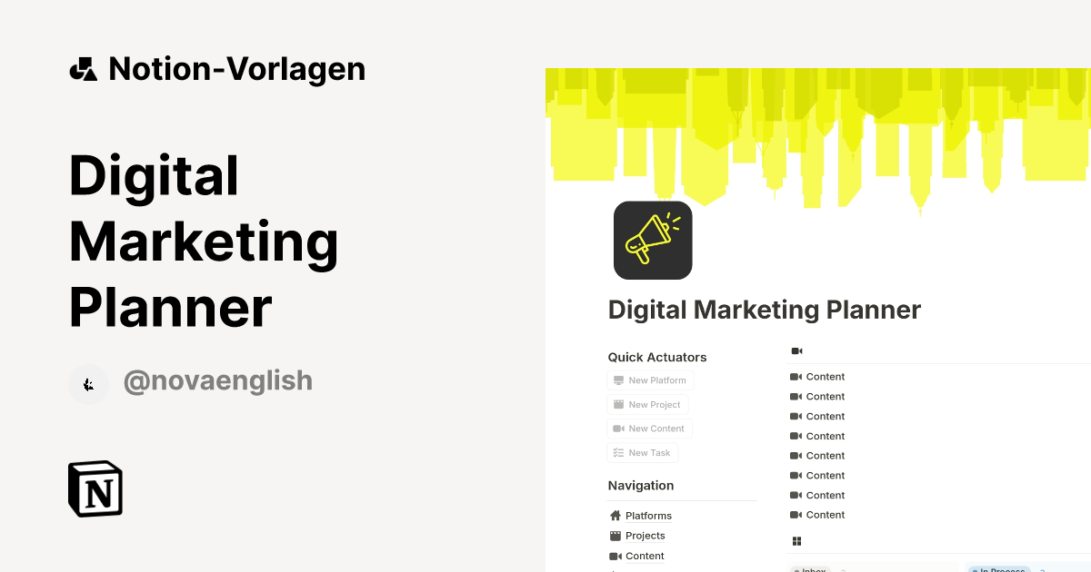Digital Marketing Planner Vorlage von Nova | Notion-Marketplace