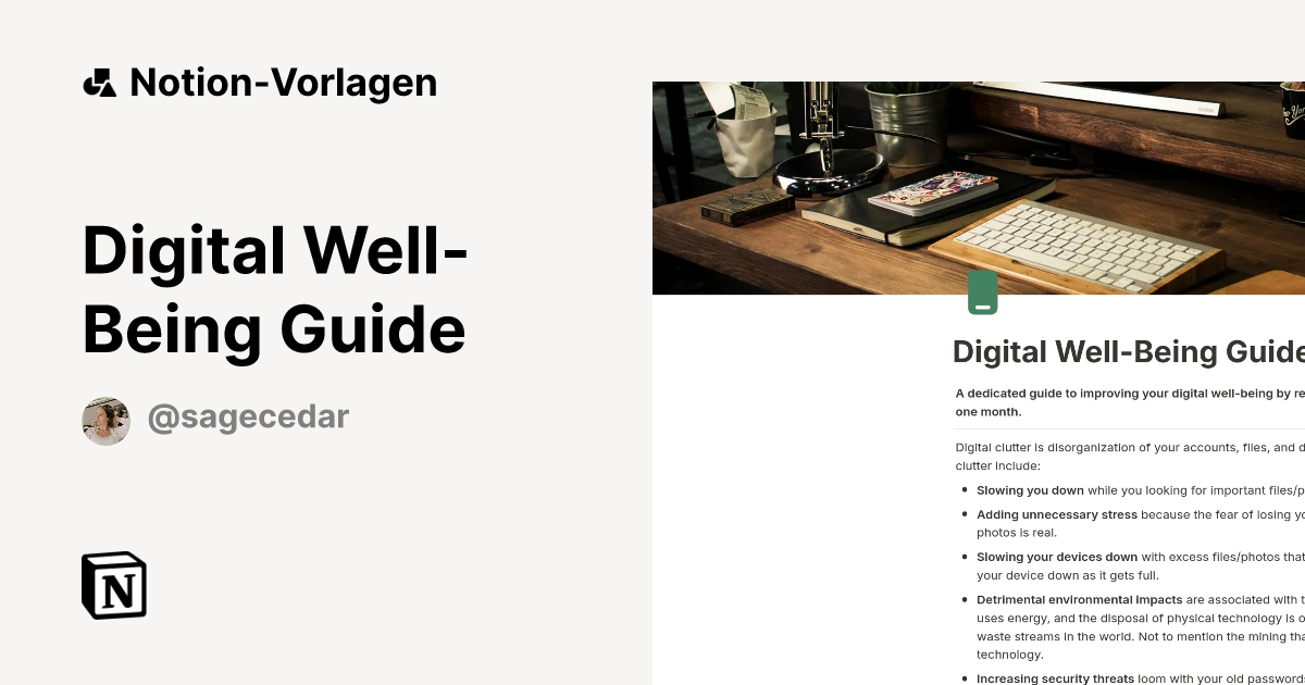 Digital Well-Being Guide Vorlage | Notion-Marketplace
