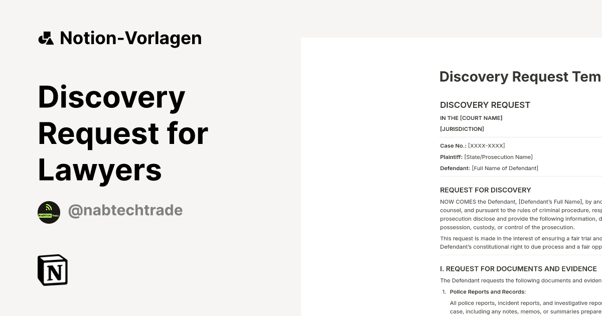 Discovery Request for Lawyers Vorlage | Notion-Marketplace