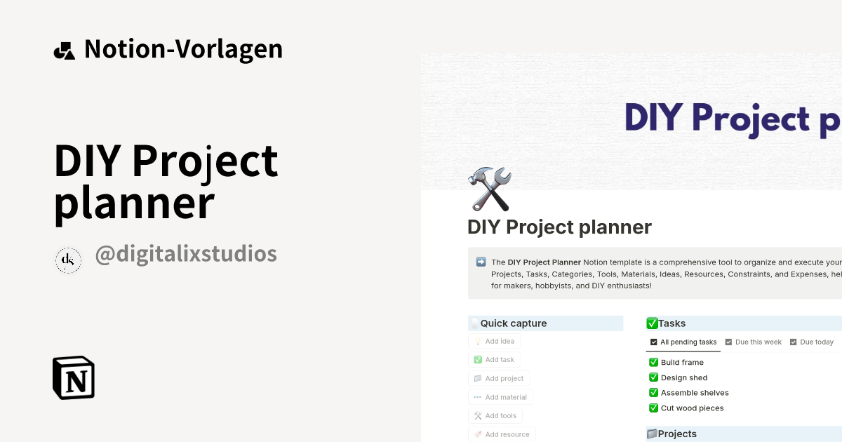 DIY Project planner Vorlage | Notion-Marketplace