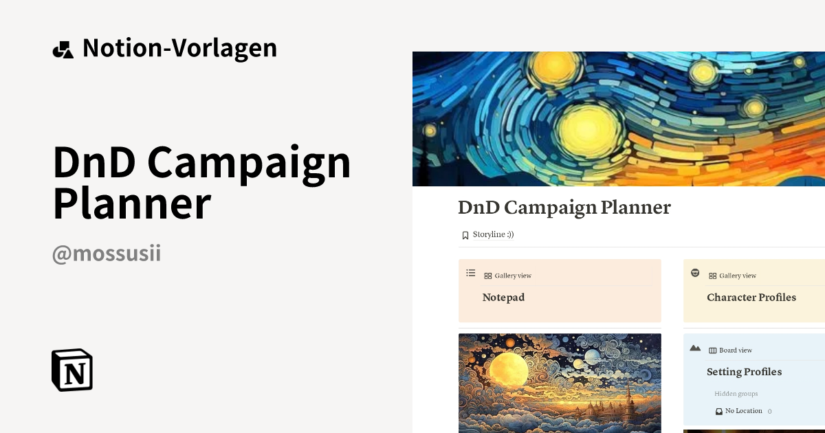 DnD Campaign Planner Vorlage | Notion-Marketplace