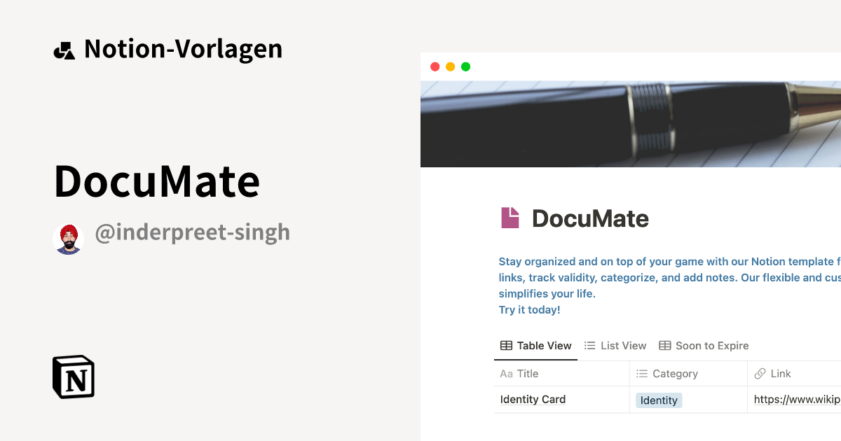 DocuMate Vorlage | Notion-Marketplace