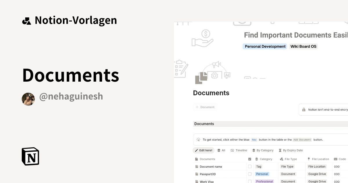 Documents Vorlage | Notion-Marketplace