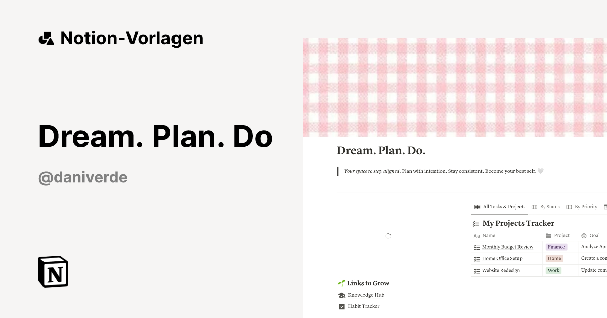Dream. Plan. Do Vorlage | Notion-Marketplace