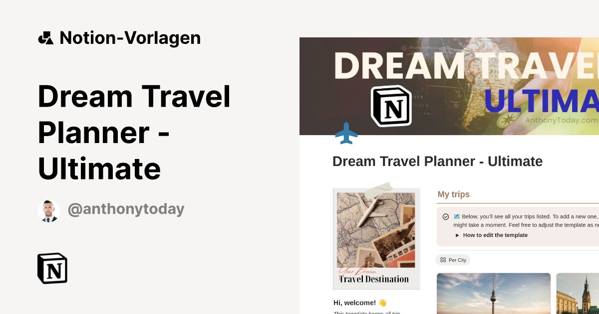Dream Travel Planner - Ultimate Vorlage | Notion-Marketplace