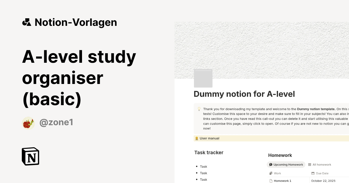 A-level study organiser (basic) Vorlage von Zone one studio ⭐️ | Notion ...