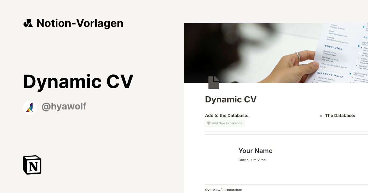 Dynamic CV Vorlage | Notion-Marketplace