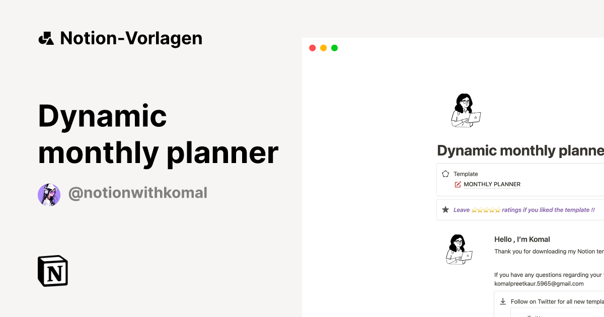 Dynamic monthly planner Vorlage | Notion-Marketplace