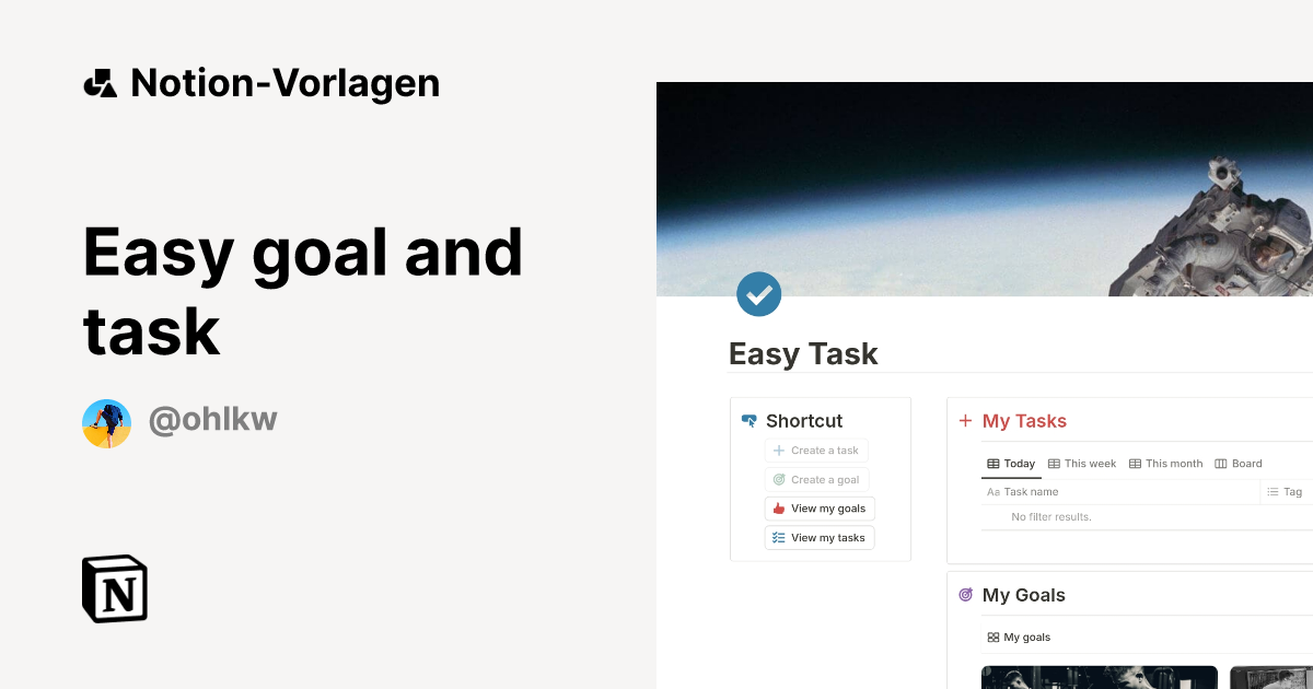 Easy goal and task Vorlage | Notion-Marketplace
