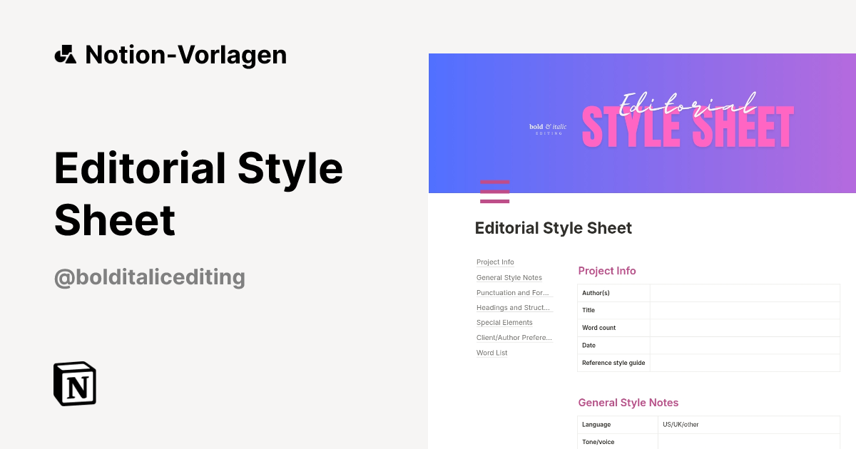 Editorial Style Sheet Vorlage | Notion-Marketplace