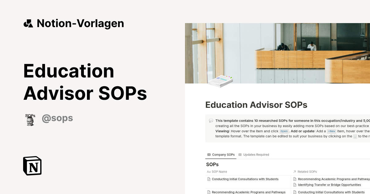 Education Advisor SOPs Vorlage von SOPs | Notion-Marketplace