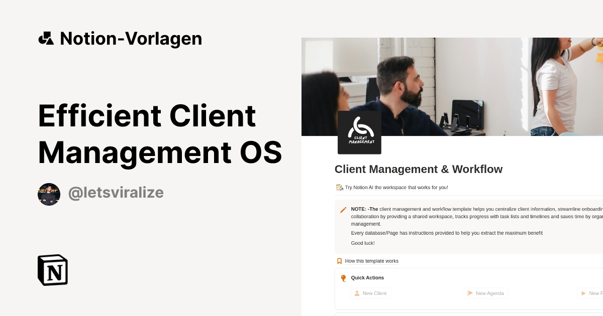 Efficient Client Management OS Vorlage von Anup Kotur | Notion-Marketplace