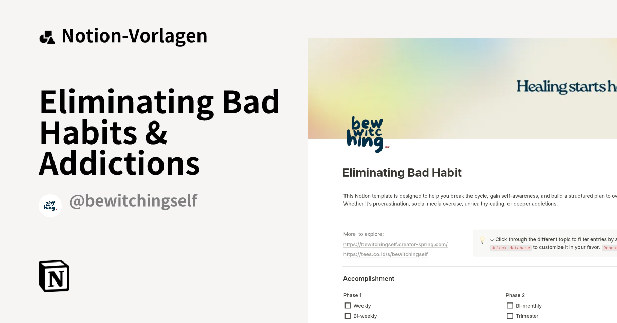 Eliminating Bad Habits & Addictions Vorlage von bewitchingself | Notion ...