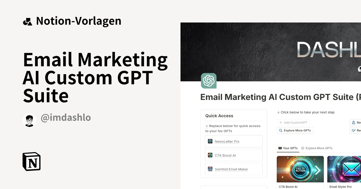 Email Marketing AI Custom GPT Suite Vorlage von Dashlo | Notion-Marketplace