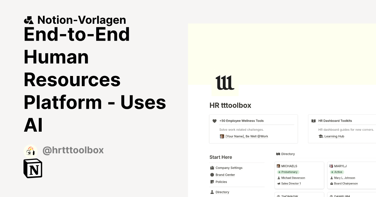 End-to-End Human Resources Platform - Uses AI Vorlage | Notion-Marketplace