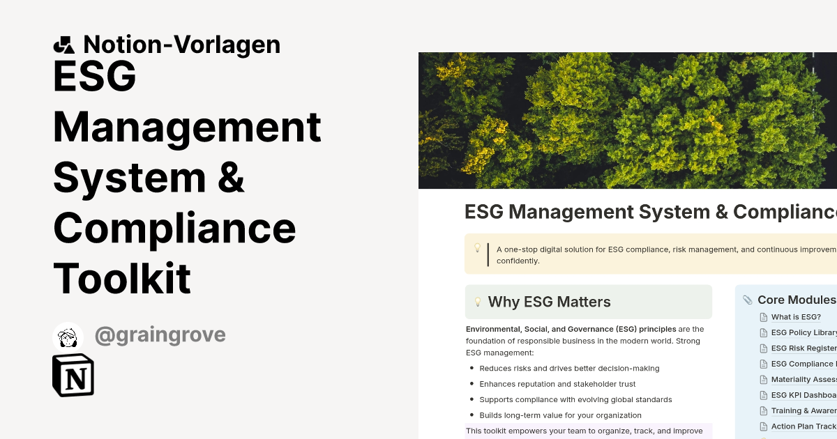 ESG Management System & Compliance Toolkit Vorlage | Notion-Marketplace