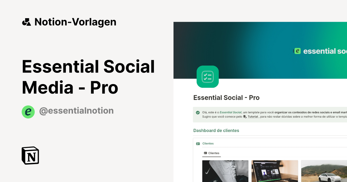 Essential Social Media - Pro Vorlage von Essential Notion | Notion-Marketplace