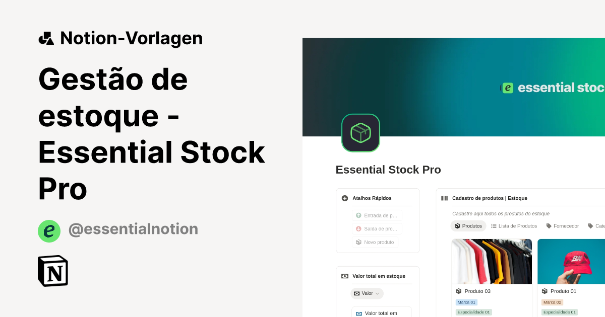 Gestão de estoque - Essential Stock Pro Vorlage | Notion-Marketplace