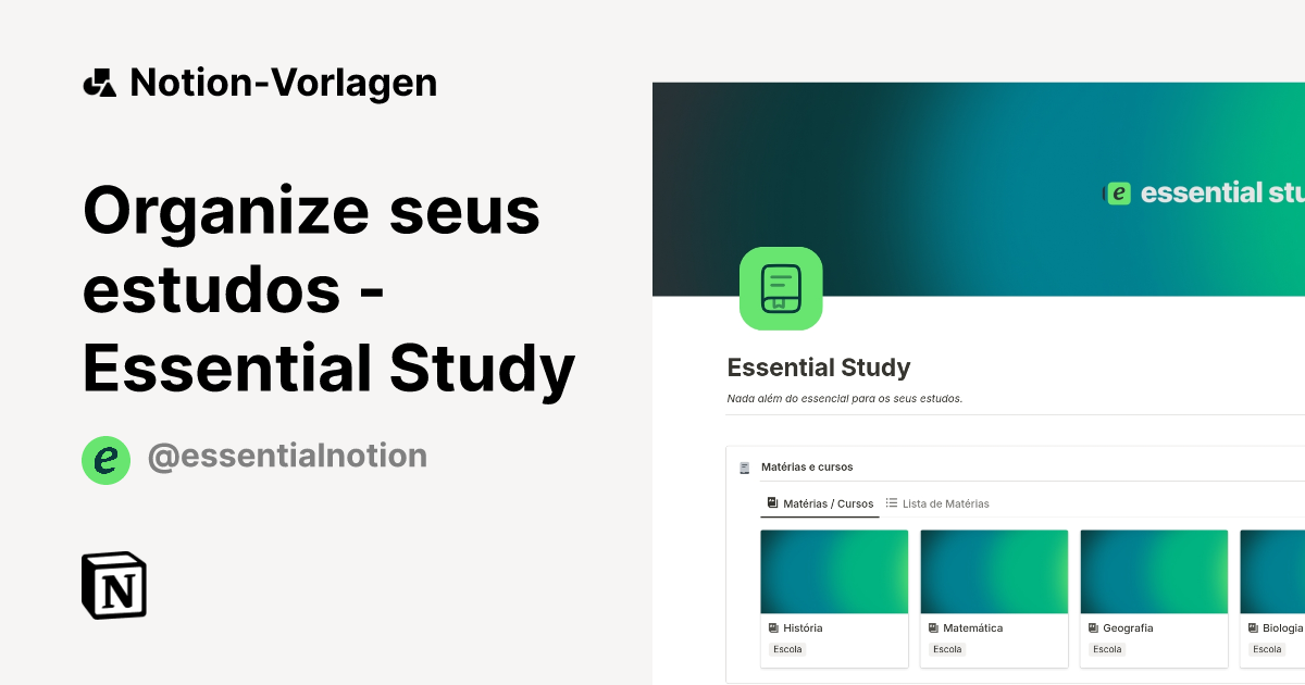 Organize seus estudos - Essential Study Vorlage von Essential Notion | Notion-Marketplace