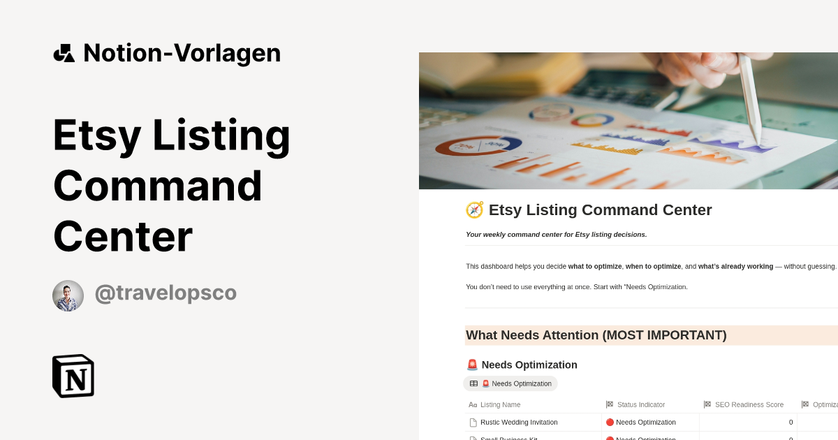 Etsy Listing Command Center Vorlage | Notion-Marketplace