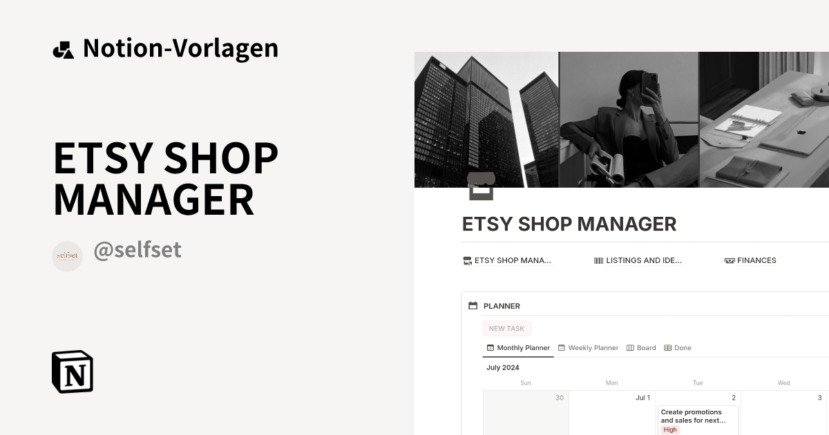 ETSY SHOP MANAGER Vorlage von SELFSET | Notion-Marketplace