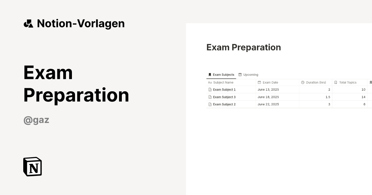 Exam Preparation Vorlage | Notion-Marketplace