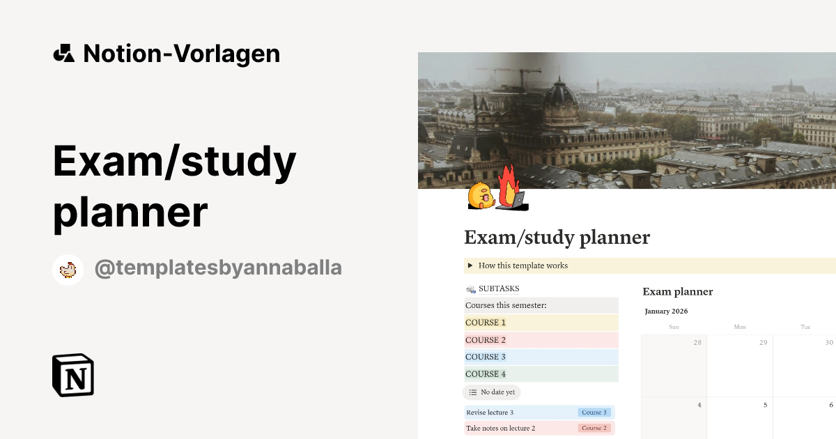 Exam/study planner Vorlage | Notion-Marketplace