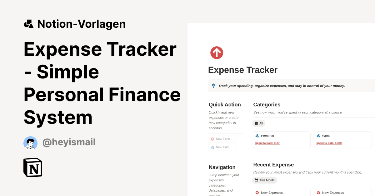 Expense Tracker - Simple Personal Finance System Vorlage | Notion ...