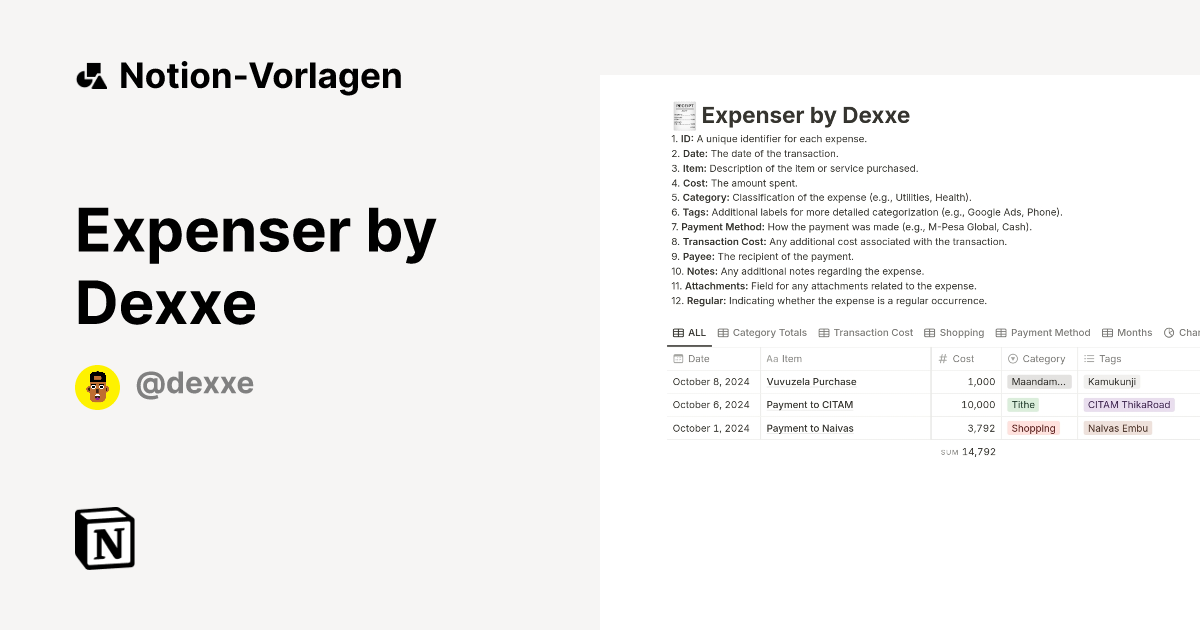 Expenser by Dexxe Vorlage | Notion-Marketplace