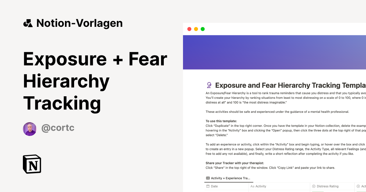 Exposure + Fear Hierarchy Tracking Vorlage von Cort C | Notion-Marketplace