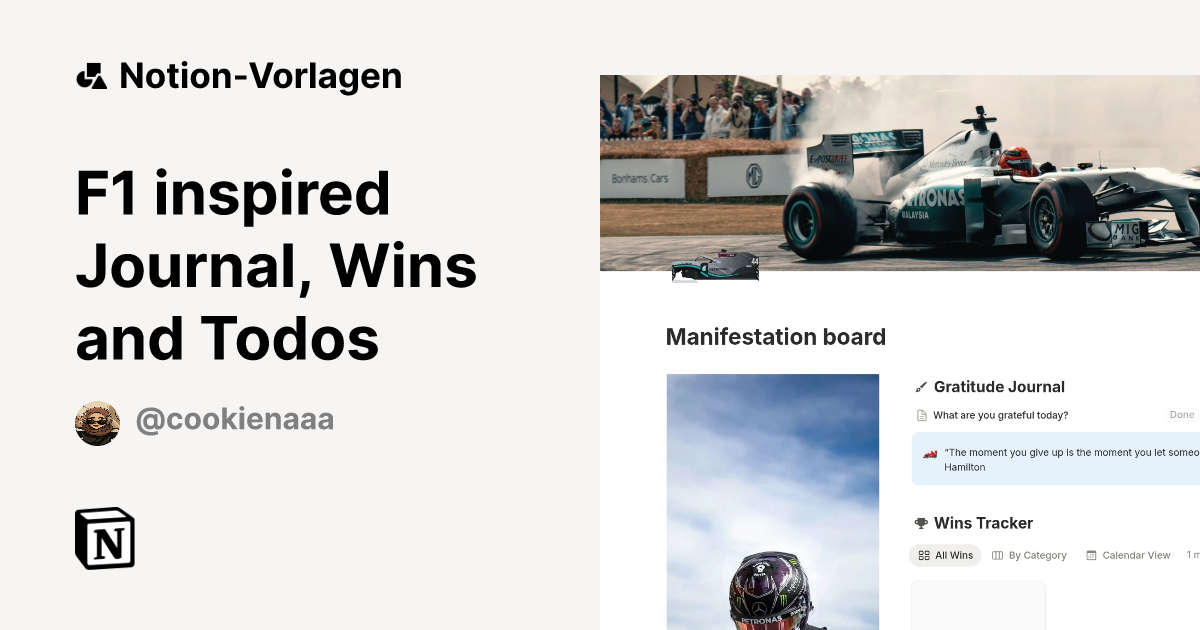 F1 inspired Journal, Wins and Todos Vorlage von Cookiena | Notion ...