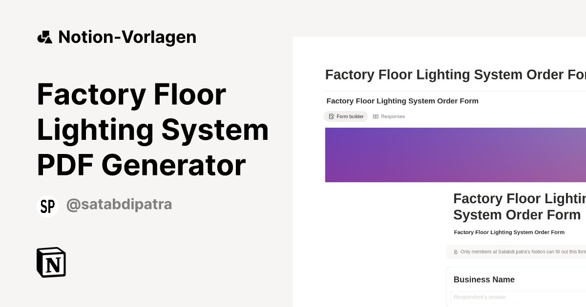 Factory Floor Lighting System PDF Generator Vorlage | Notion-Marketplace