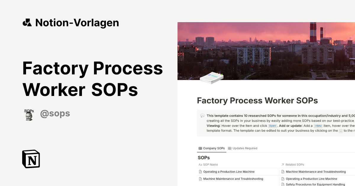 Factory Process Worker SOPs Vorlage | Notion-Marketplace
