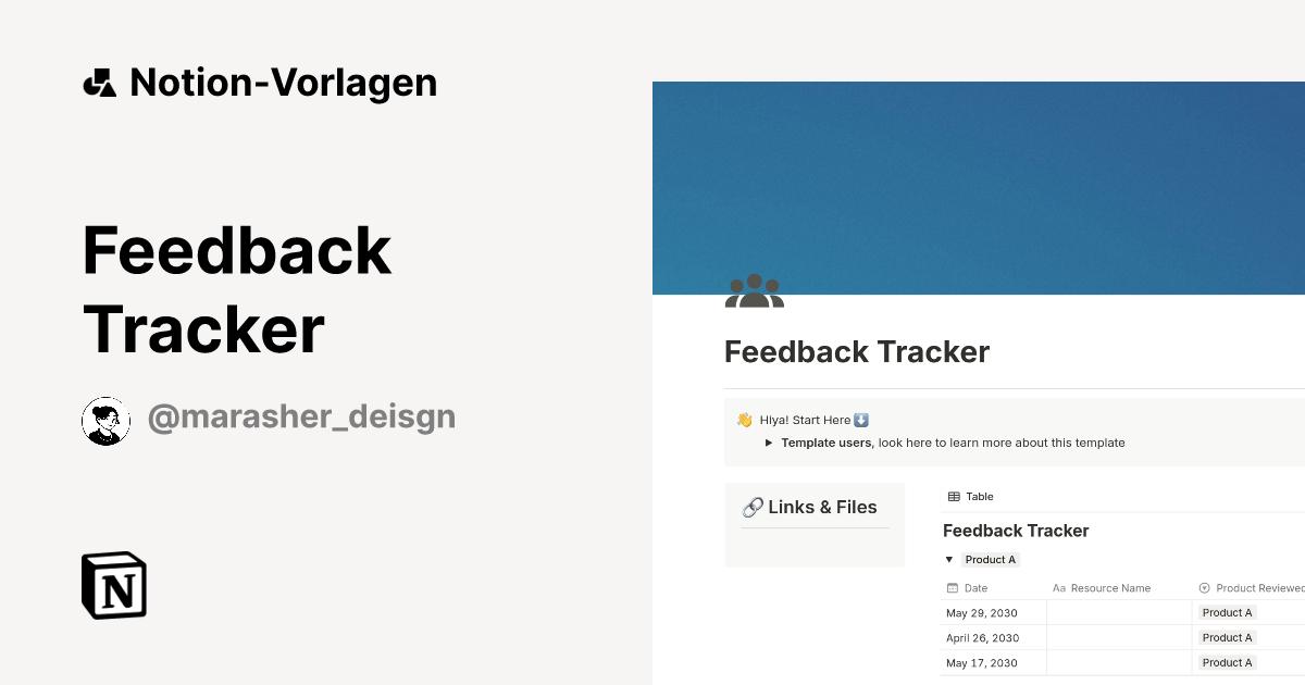 Feedback Tracker Vorlage von Mara Sher Design | Notion-Marketplace